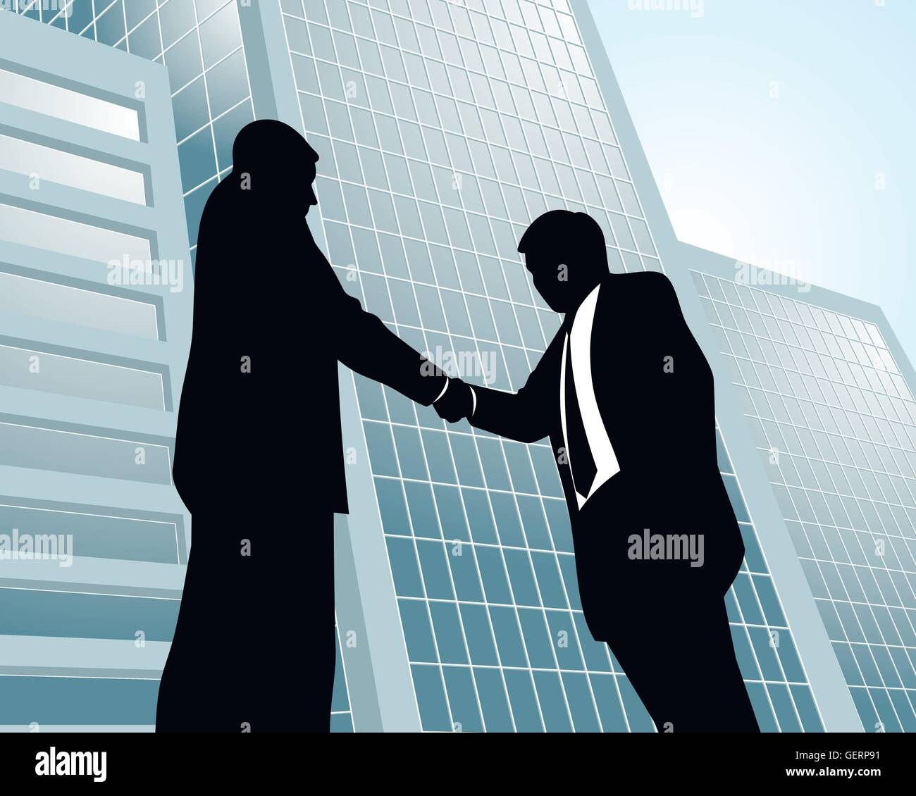 Vector illustration of a two businessmen at city background Stock ...