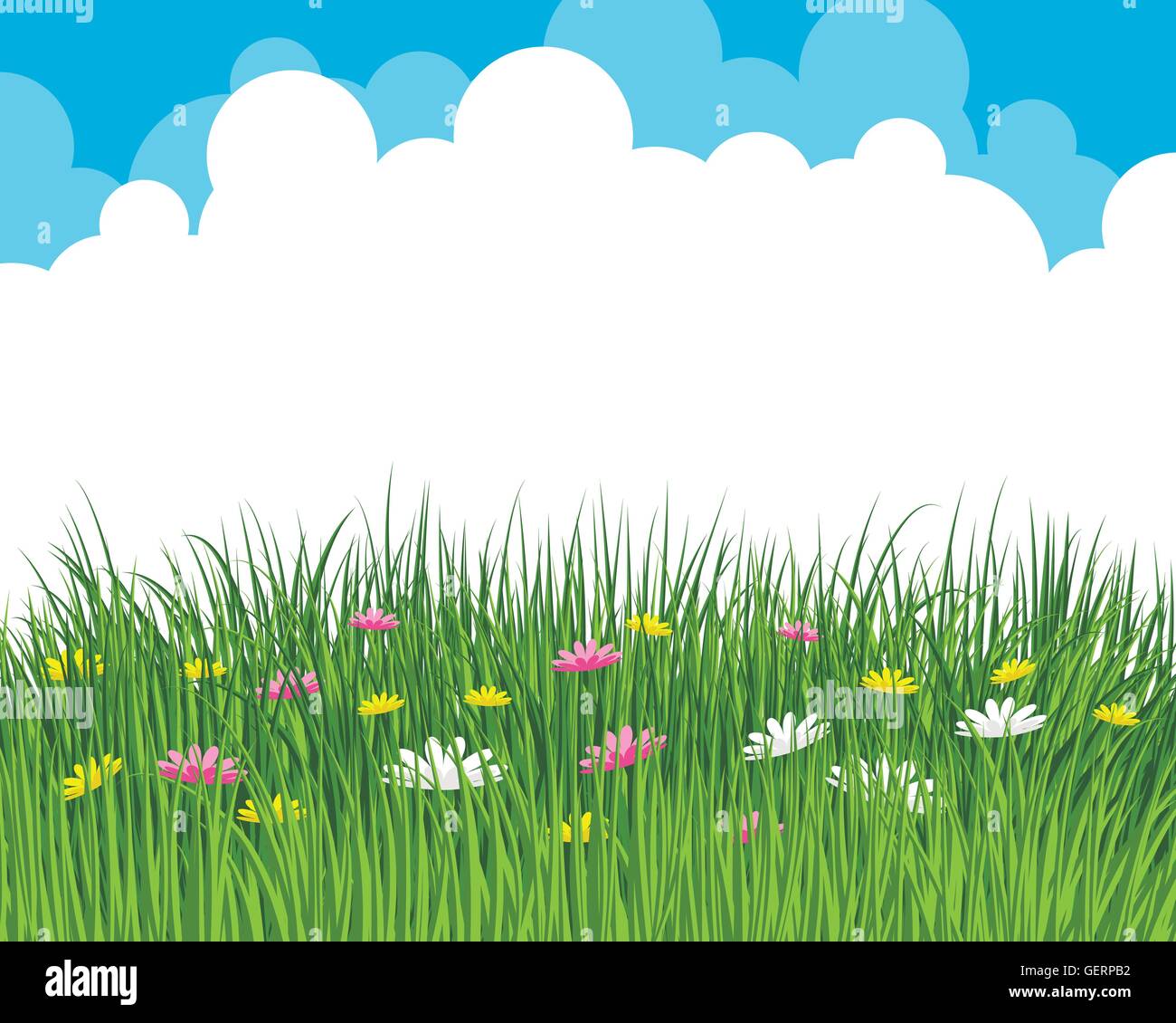 Green meadow with blue sky and white clouds Stock Vector Images - Alamy