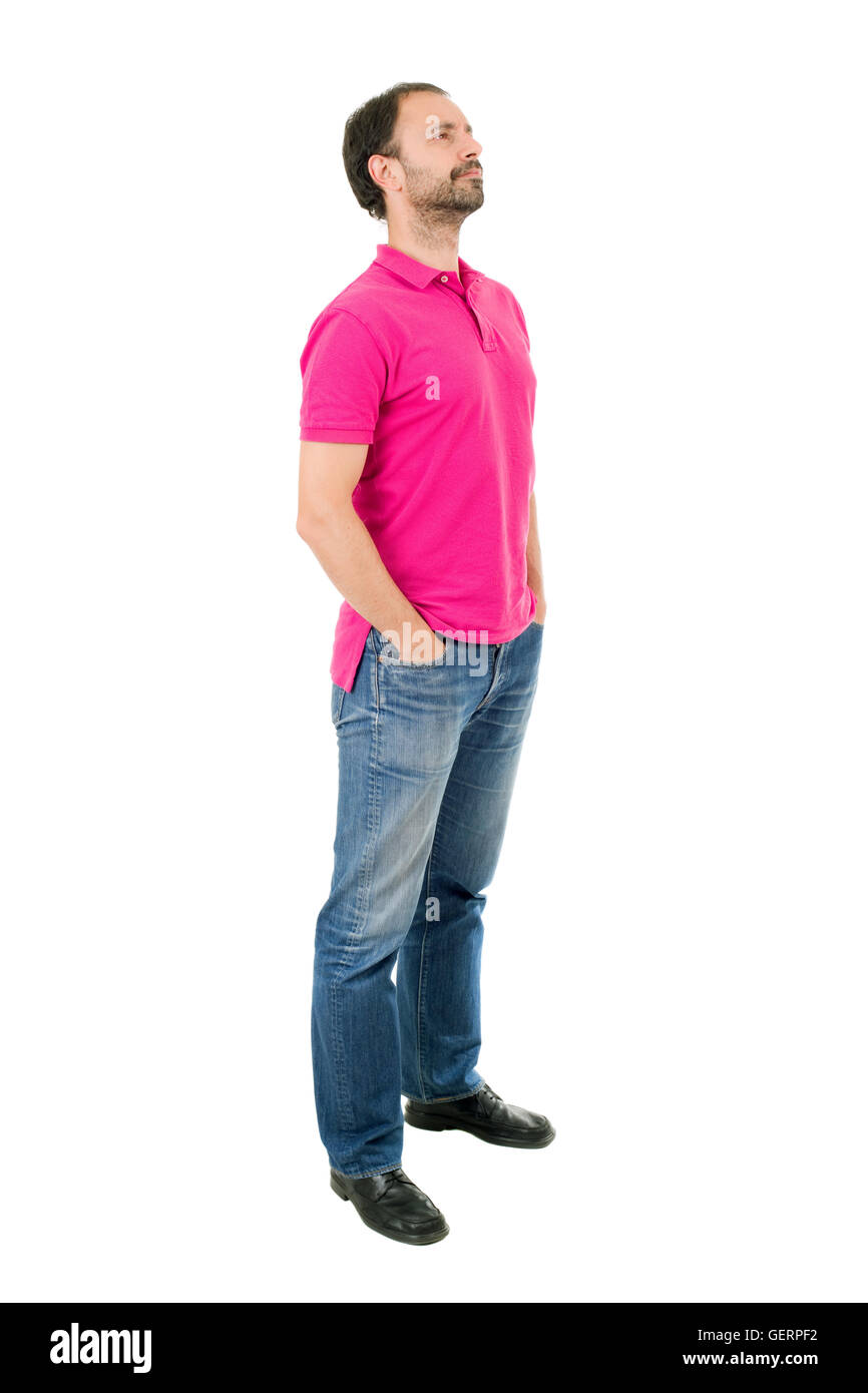 young casual man full length in a white background Stock Photo - Alamy