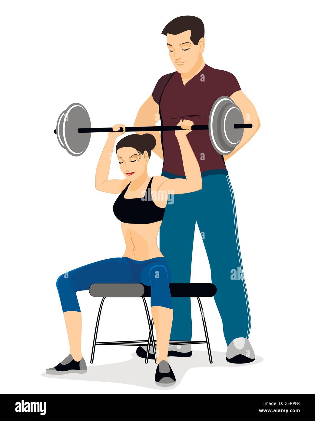 Vector illustration of a girl trains with coach Stock Vector Image ...