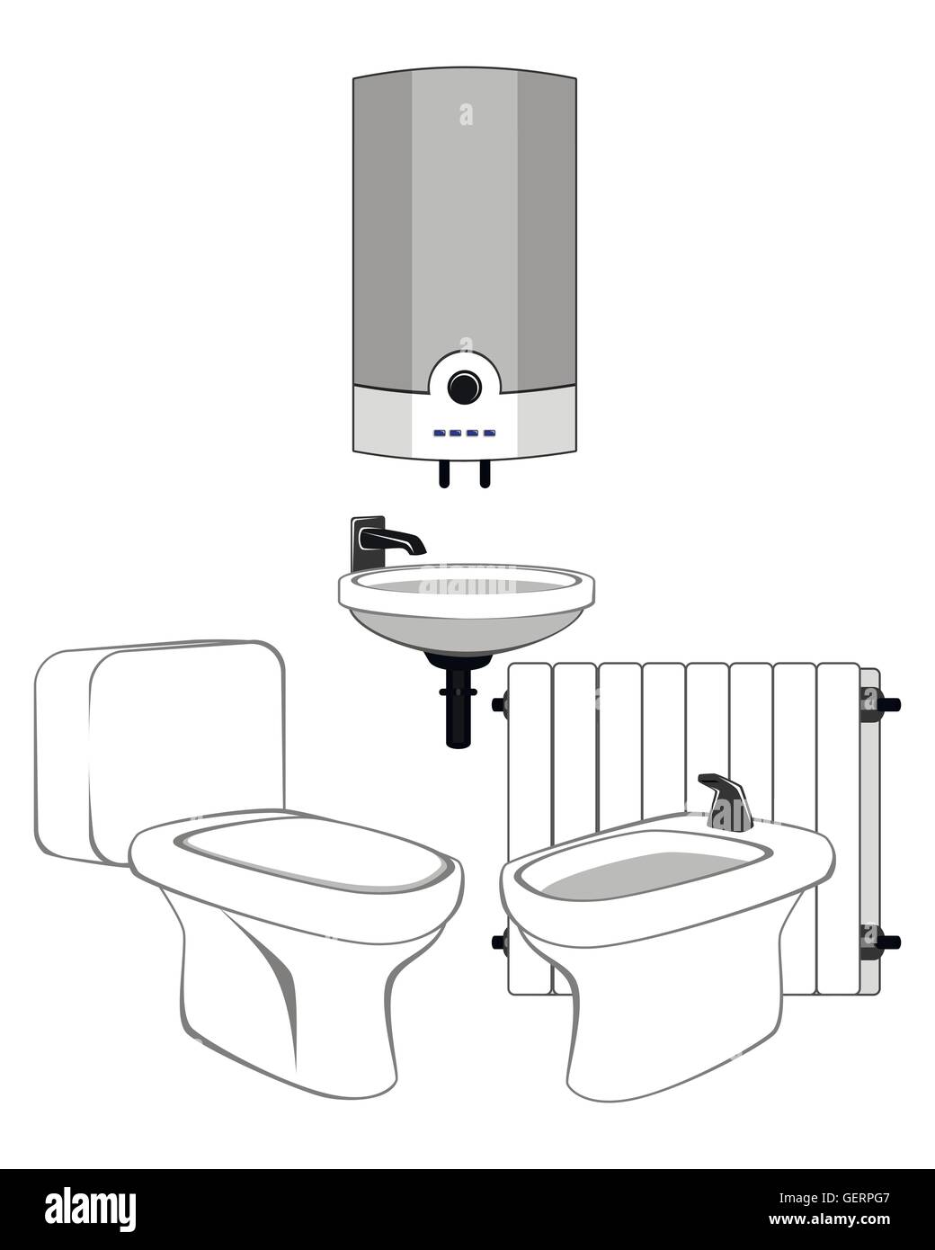Vector illustration of a sanitary equipment set Stock Vector Image ...