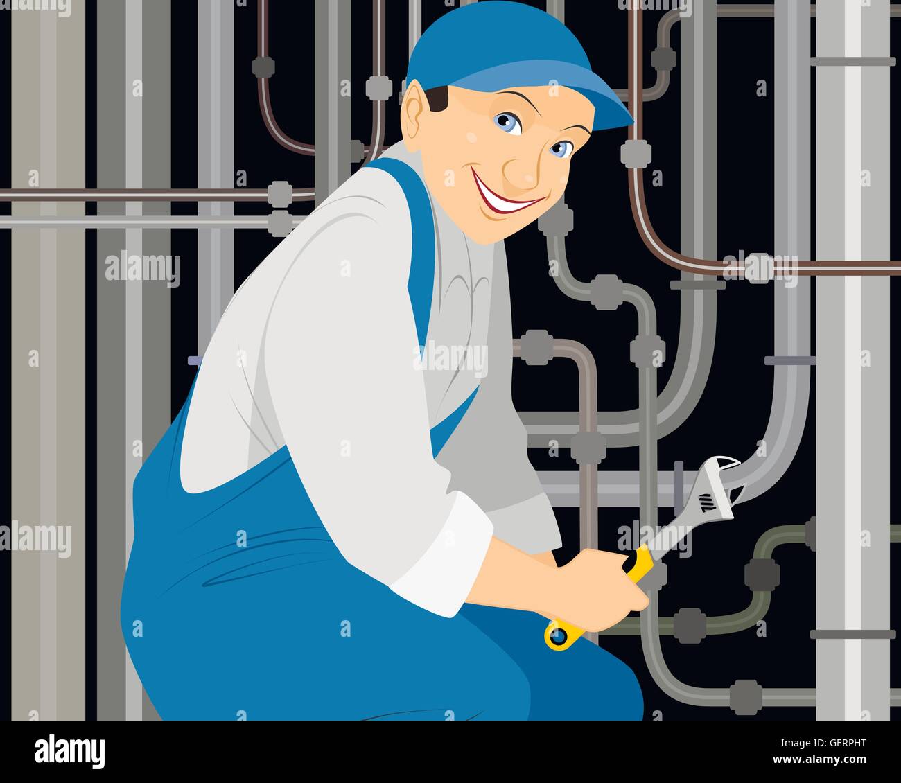 Vector illustration of a plumber with a gas key Stock Vector Image ...