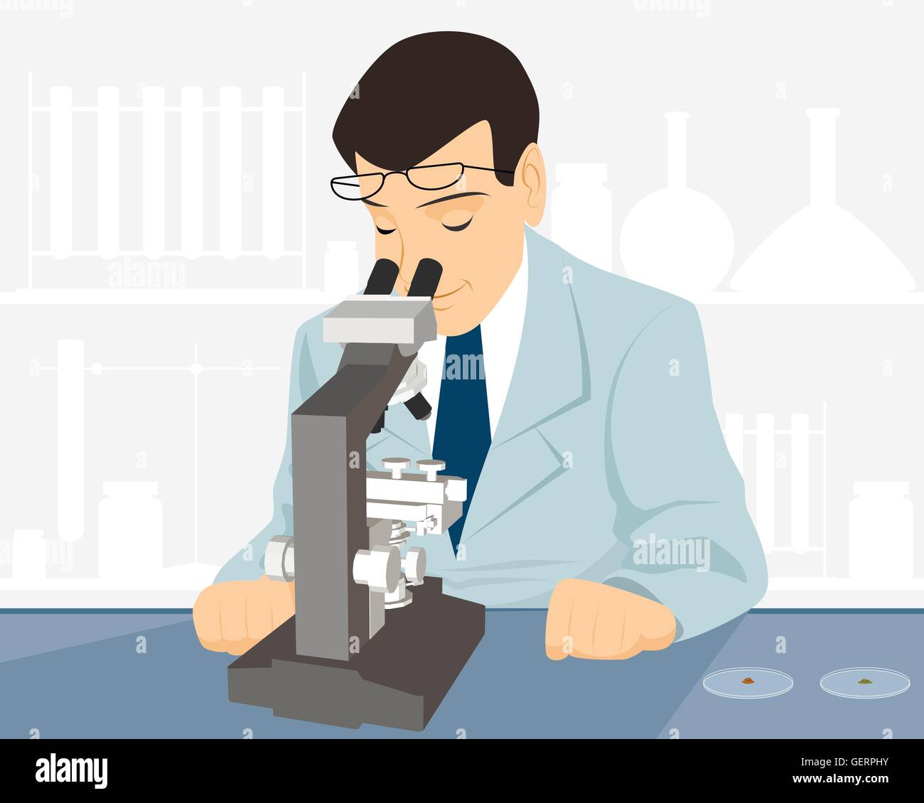 Vector illustration of a scientist with microscope Stock Vector Image ...