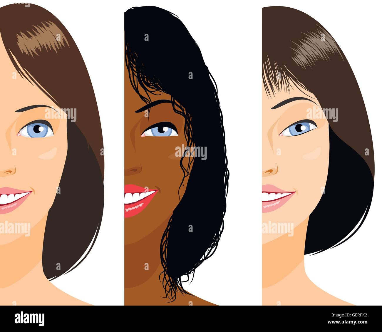 Vector illustration of a three girls faces Stock Vector Image & Art - Alamy