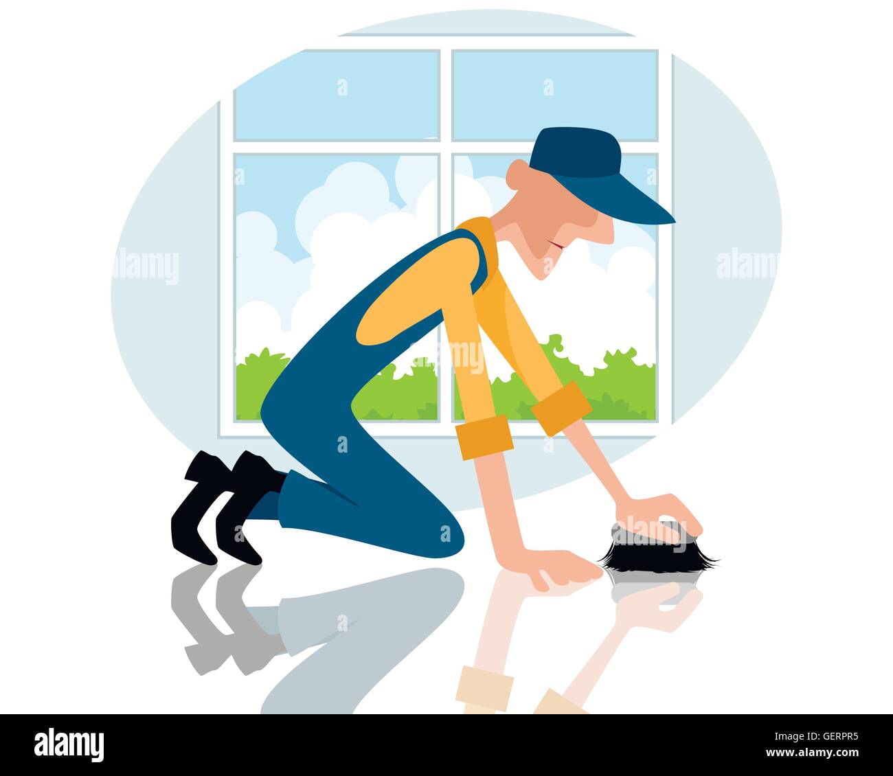 Vector illustration of a man rubbing the floor Stock Vector Image & Art ...