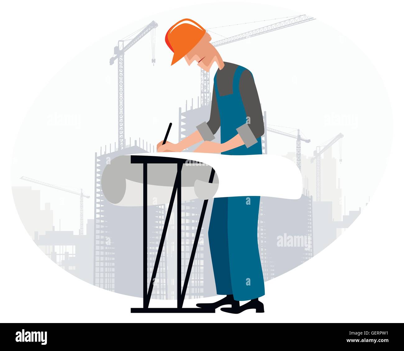Vector illustration image of a builders at building site Stock Vector ...