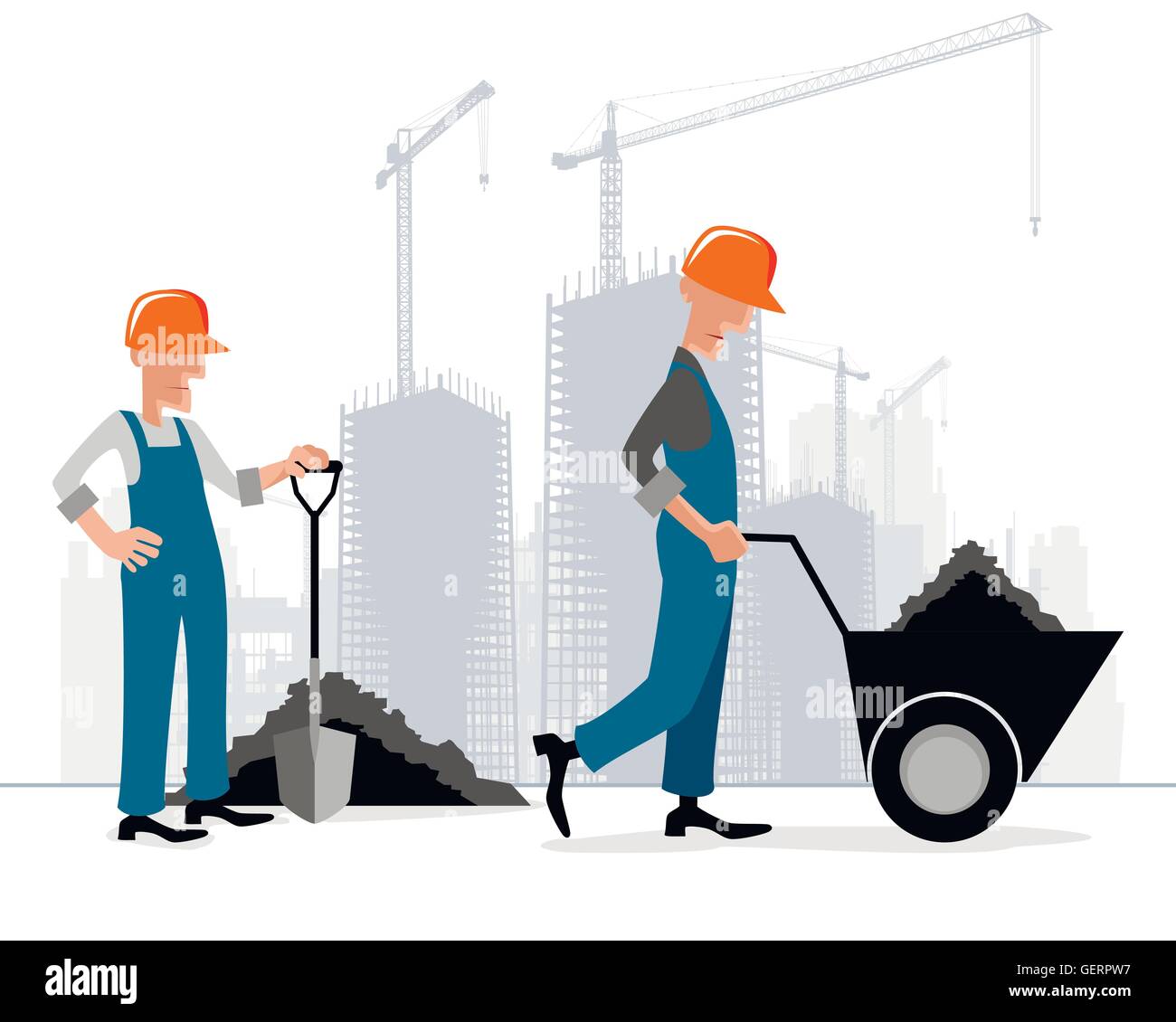 Vector illustration image of a builders at building site Stock Vector ...
