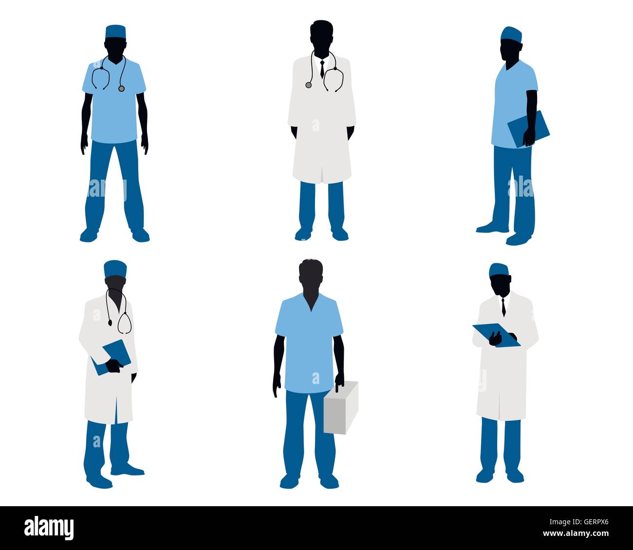 Vector illustration of a six doctors silhouettes on white Stock Vector ...