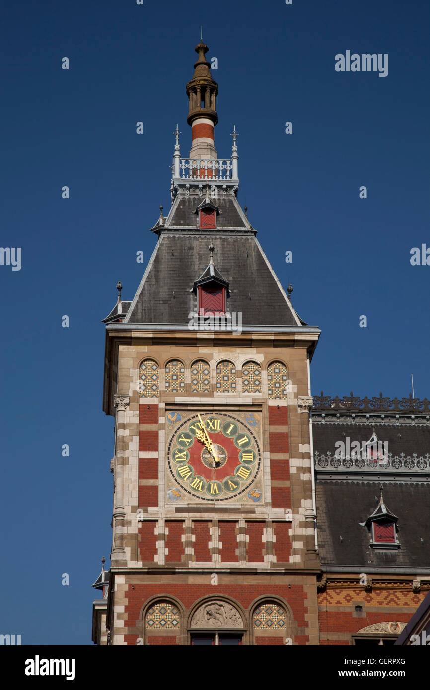 geography / travel, Netherlands, Amsterdam, central station, tower with ...
