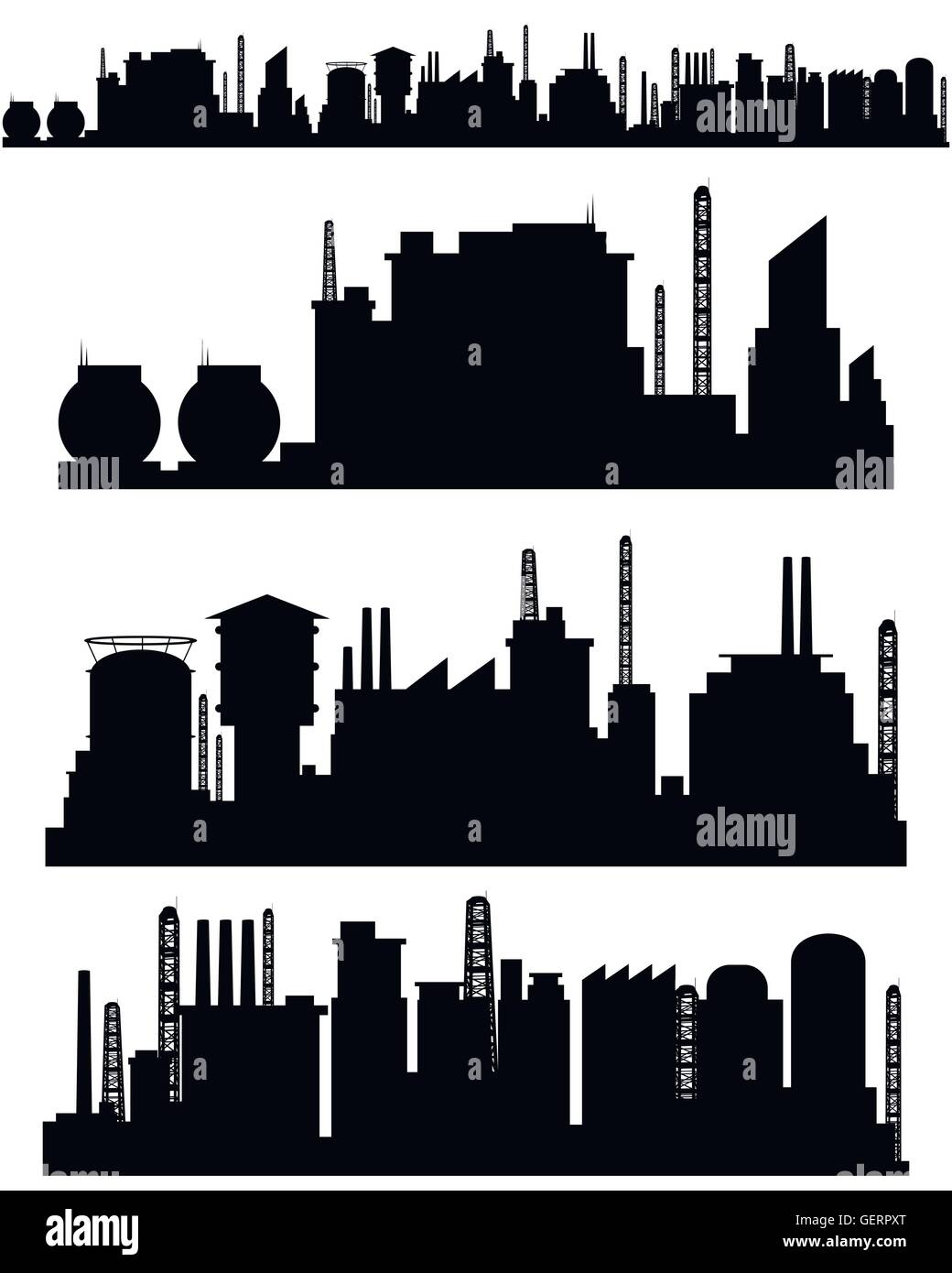 Vector illustration of a three factories silhouettes Stock Vector Image ...
