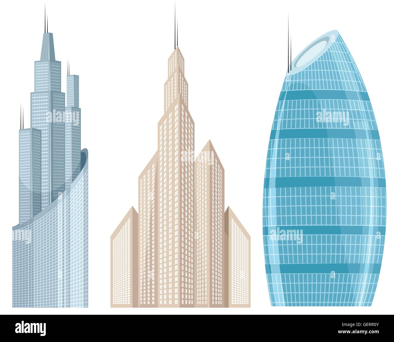 Vector illustration of a three skyscraper set Stock Vector Image & Art ...