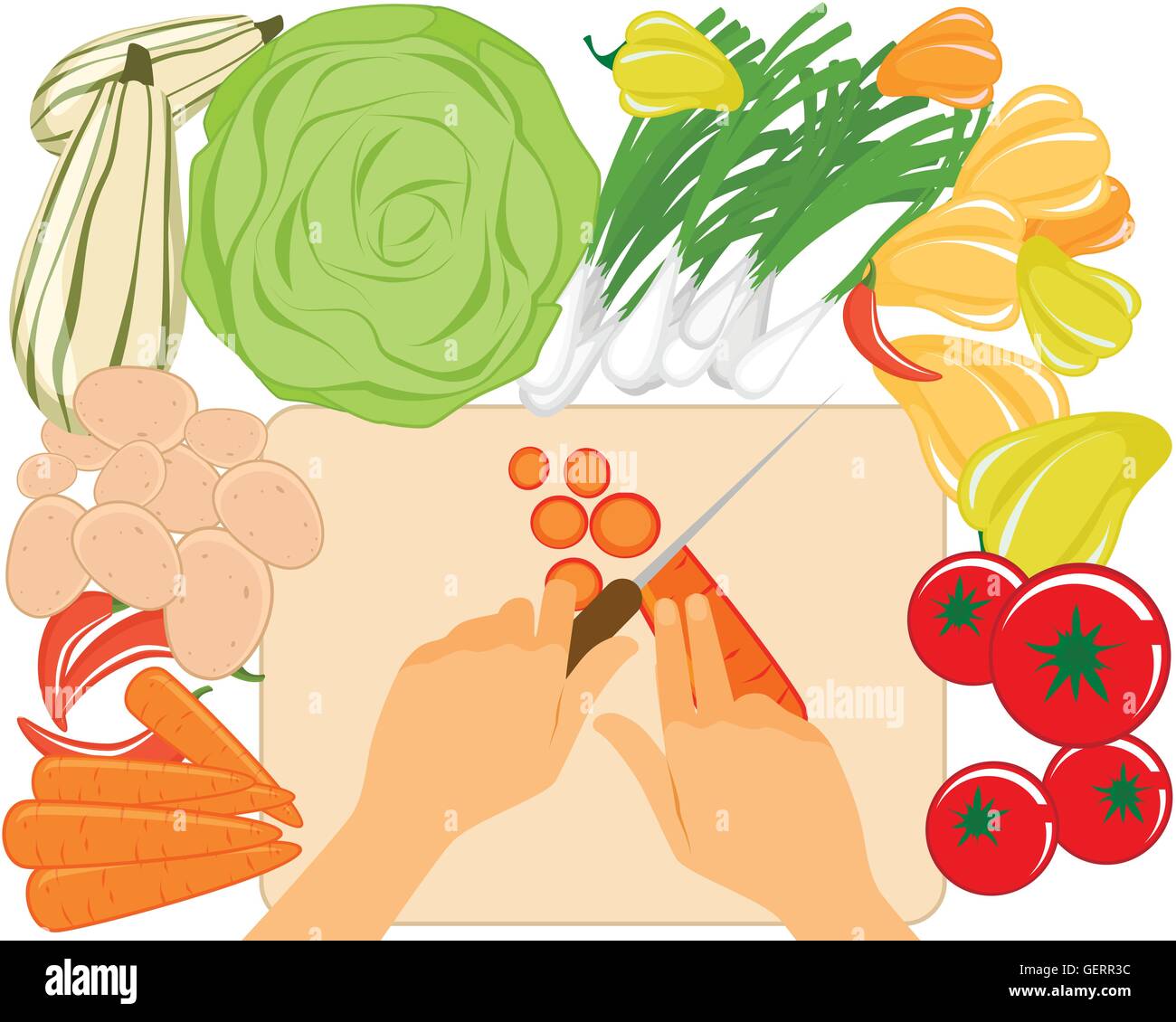 Vector illustration of a sliced vegetables on board Stock Vector Image ...