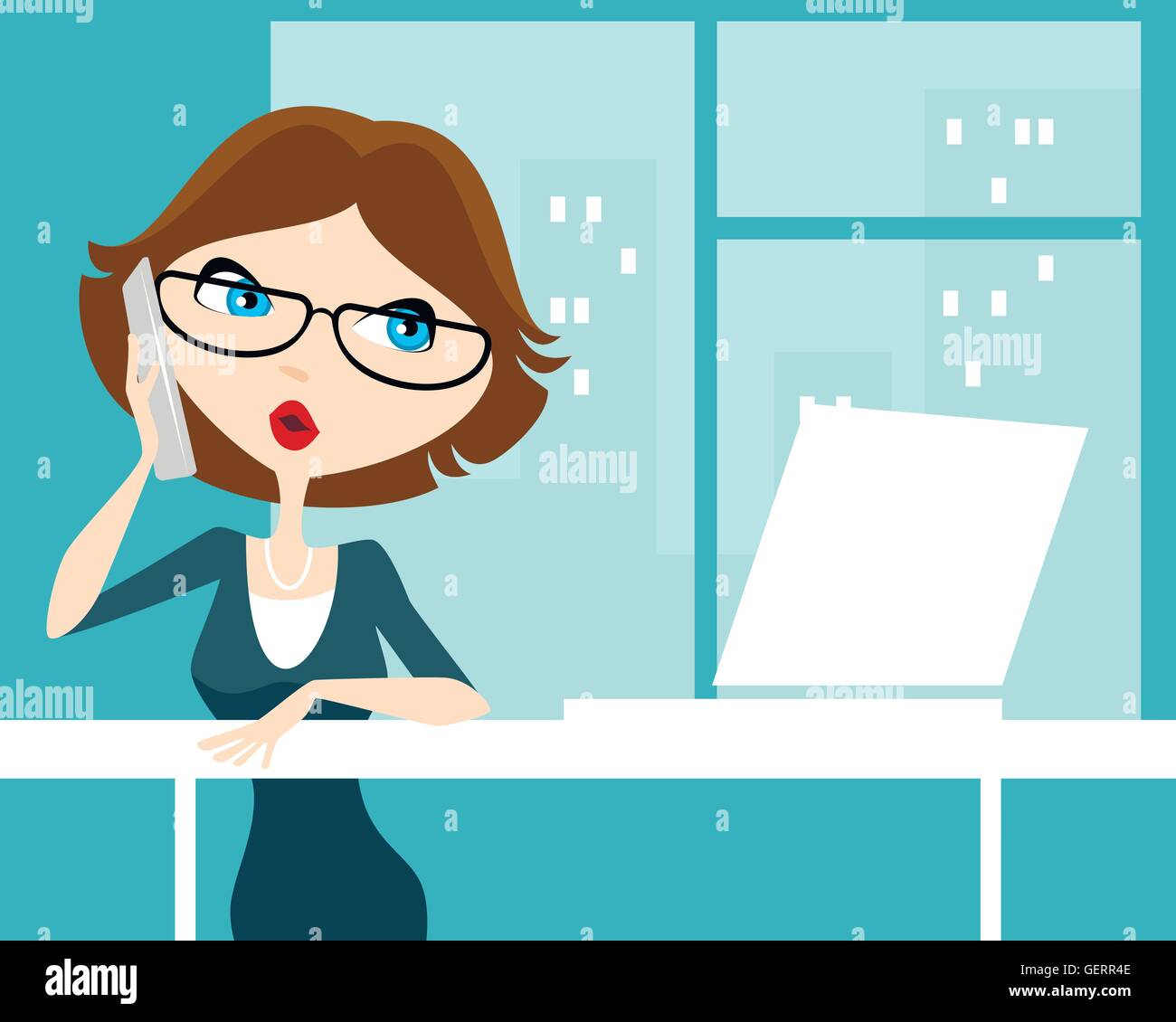 Woman on phone laptop Stock Vector Images - Alamy