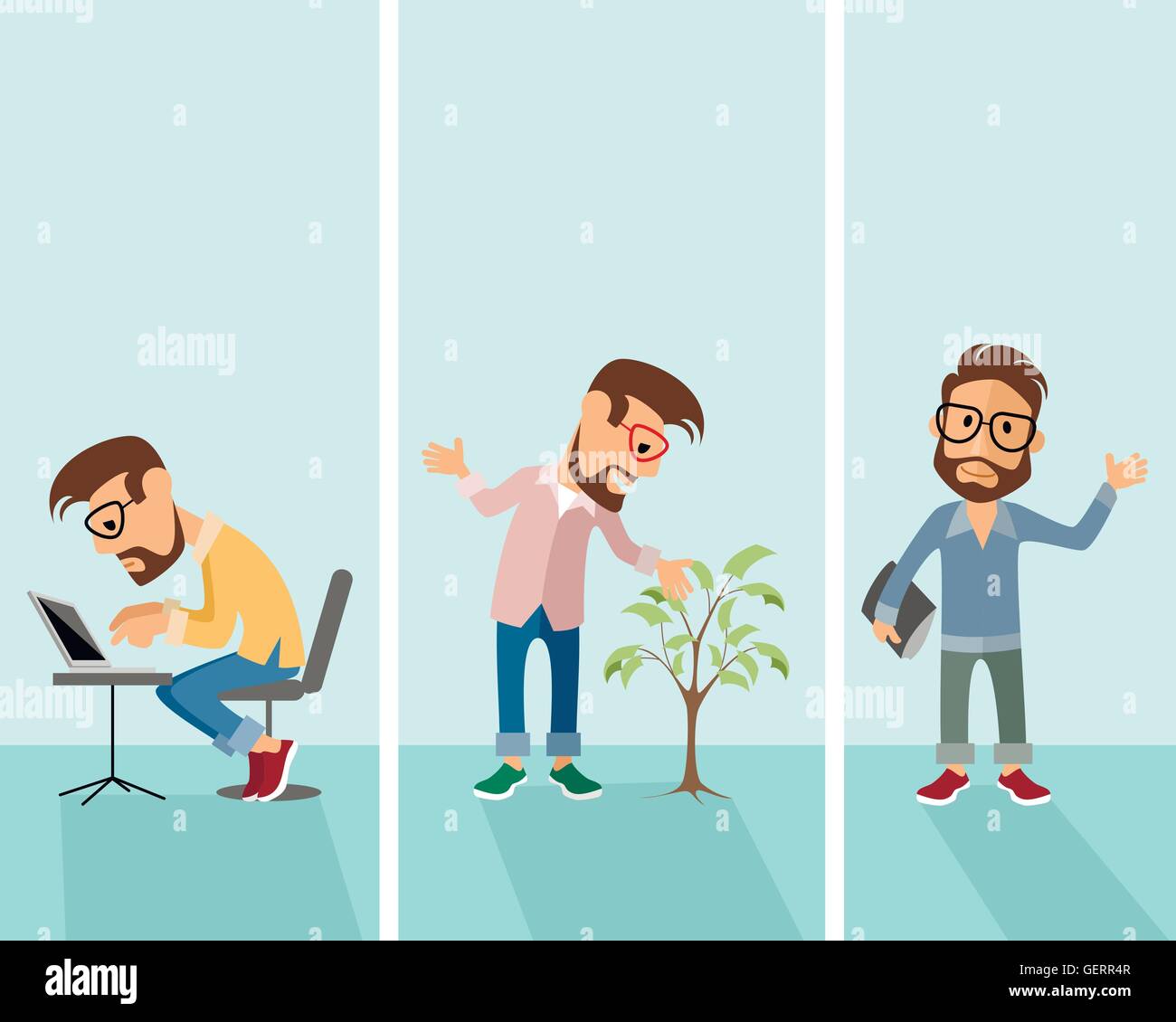 Vector illustration of a three hipster in situation Stock Vector Image ...