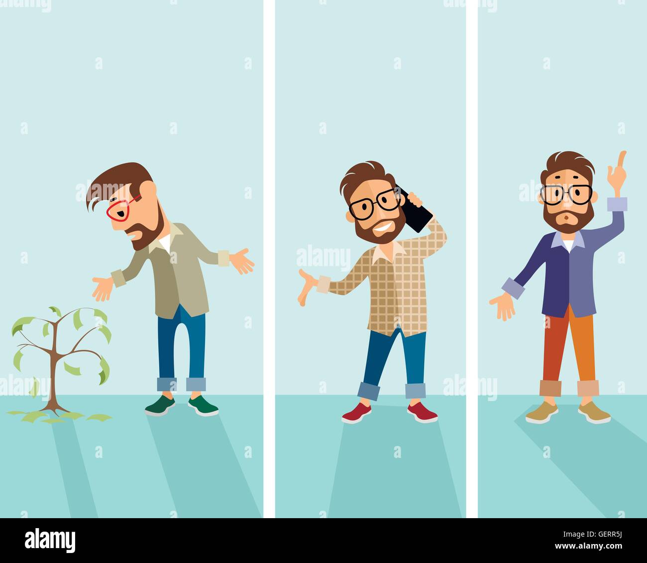 Vector illustration of a three hipster in situation Stock Vector Image ...