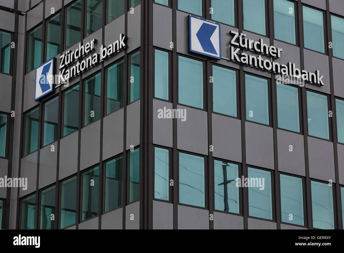 Zuerich, Switzerland, logos of Zuercher Kantonalbank to a house facade ...