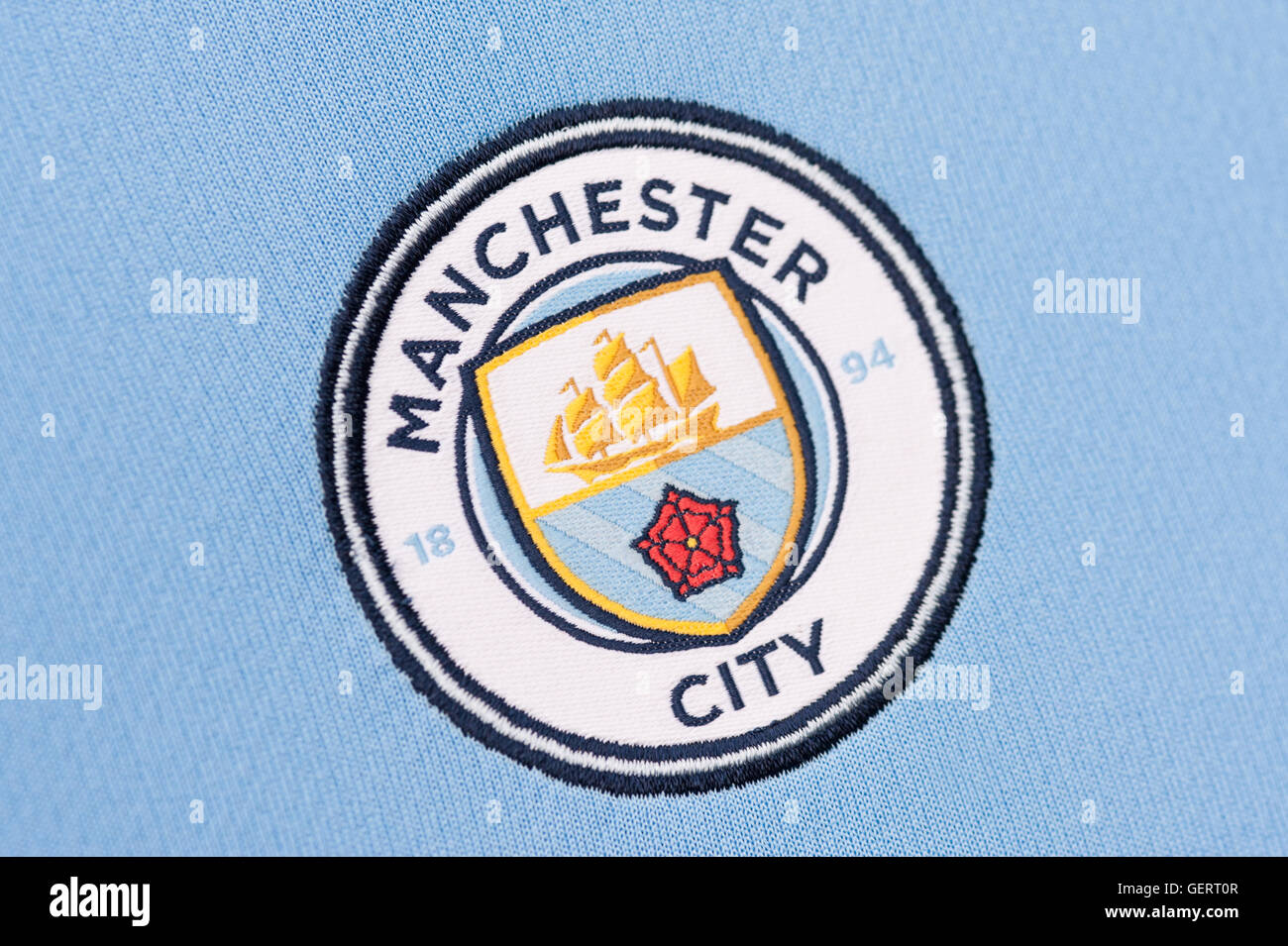 Close up of MCFC Jersey. MCFC Crest Stock Photo - Alamy