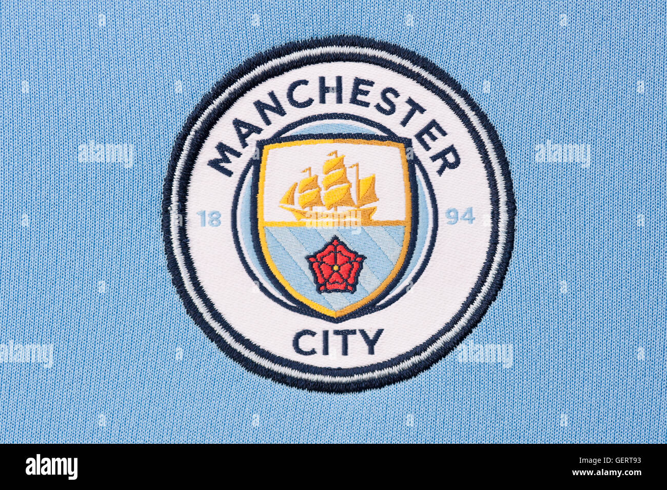 Close up of MCFC Jersey. MCFC Crest Stock Photo - Alamy