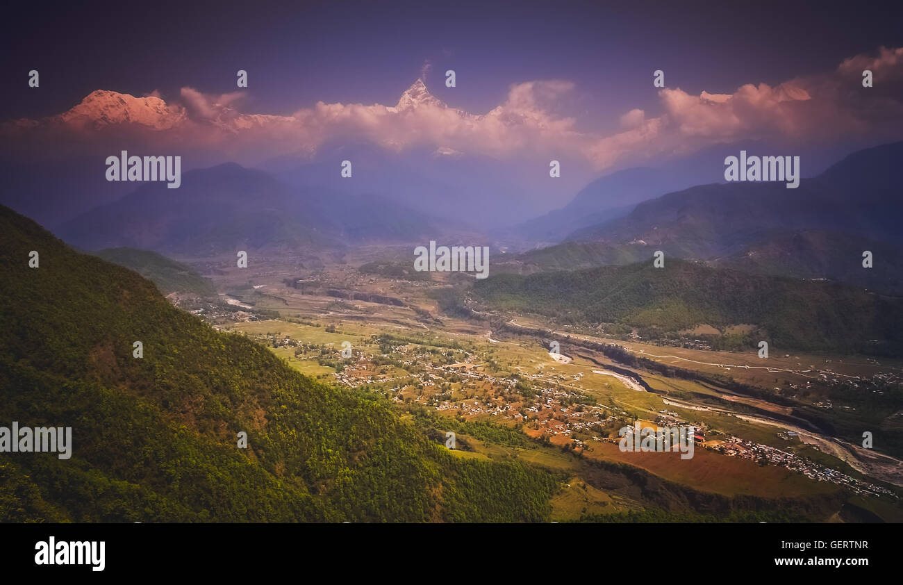 City of Pokhara and mount Machhapuchhre, Nepal Stock Photo - Alamy