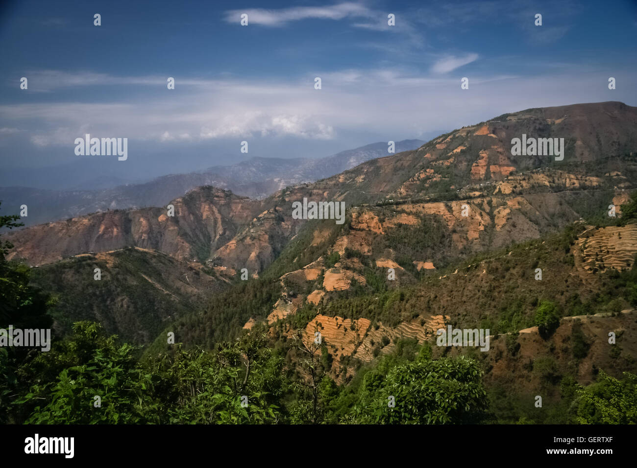 Mountain landscape as seen on the other side of Daman Pass, Nepal Stock ...
