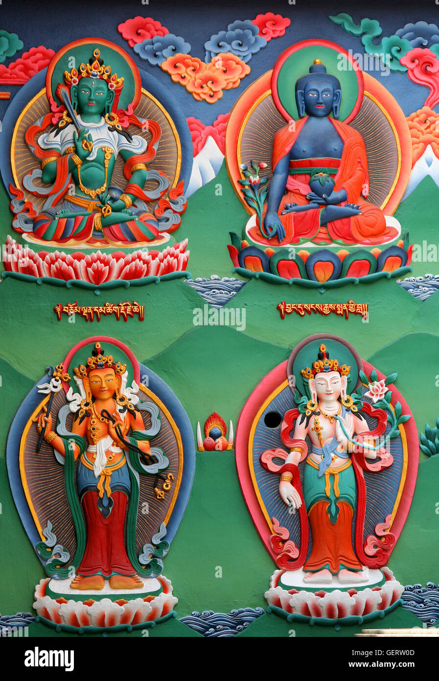 Colourful religious / myth / legend figures created on the wall in ...