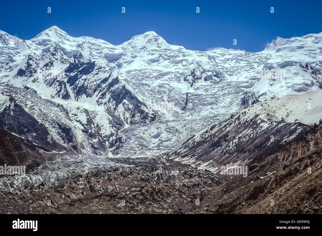 Massive glacier at the foot of Nanga Parbat mountain in the Karakorum ...