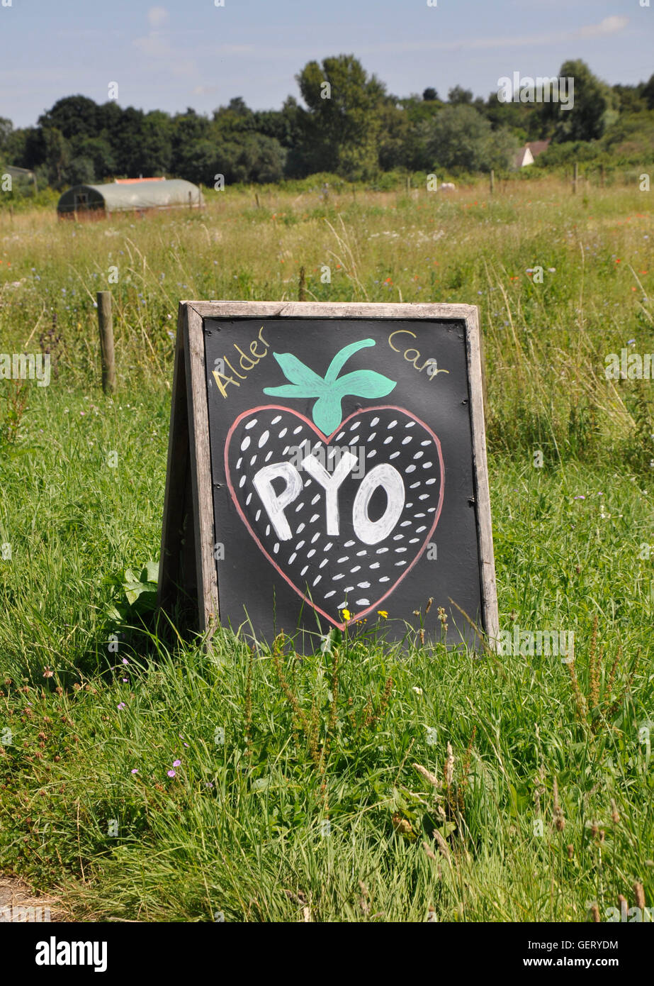 pick your own strawberries sign Stock Photo - Alamy