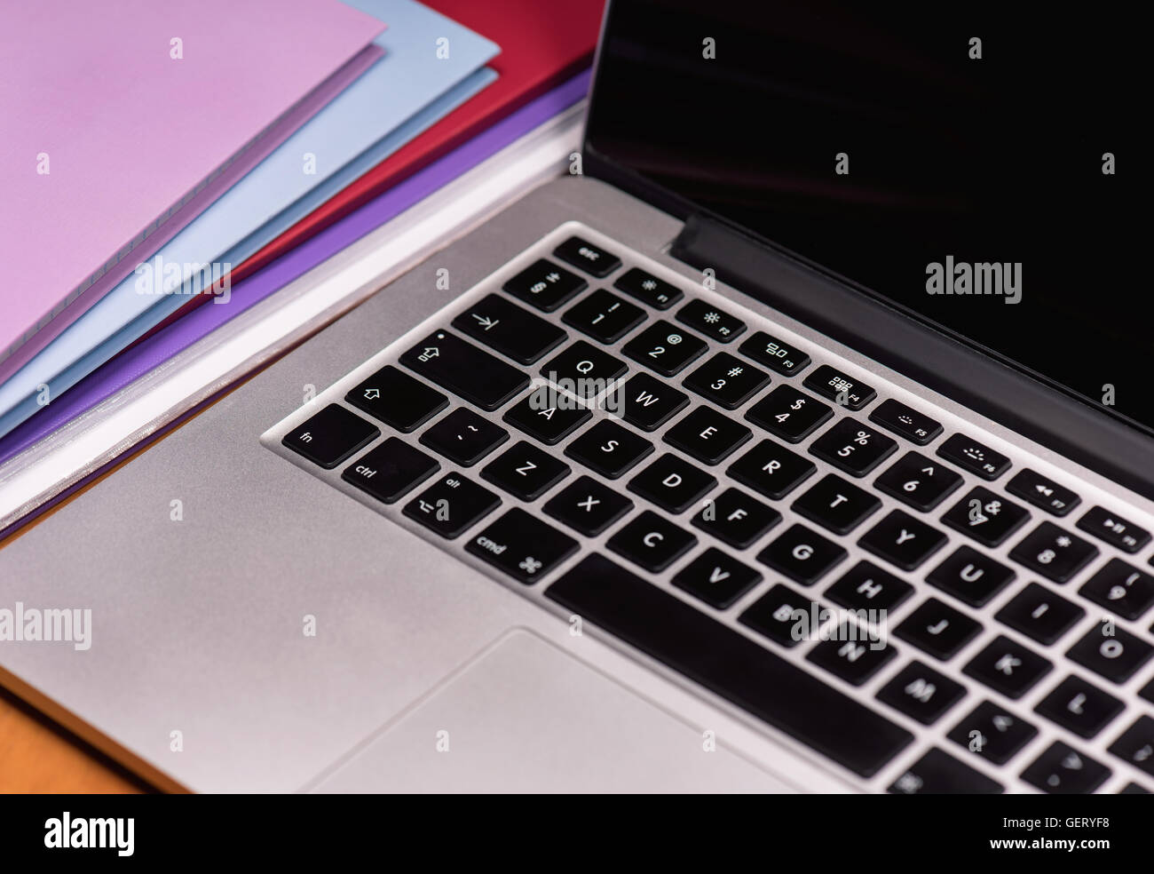 Workplace with notebook Stock Photo - Alamy