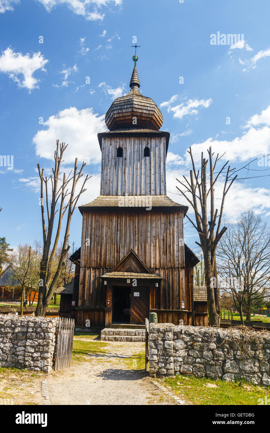 Old log church in an open-air ethnography museum in Wygielzow, Poland ...