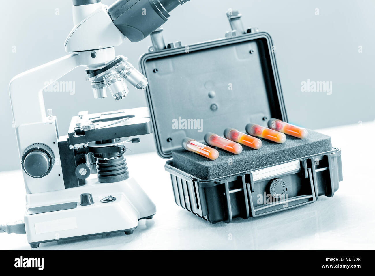 workbench in microbiological laboratory Stock Photo - Alamy