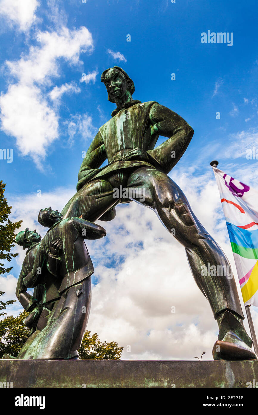 The statue of the mythical giant Lange Wapper outside the Het Steen or ...