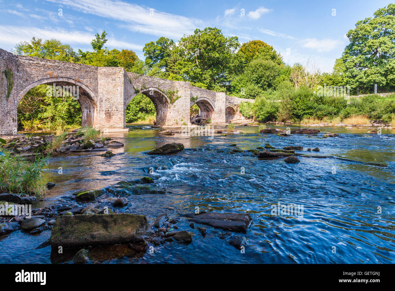 The River Usk and Llangynidr Bridge in the Brecon Beacons National Park ...