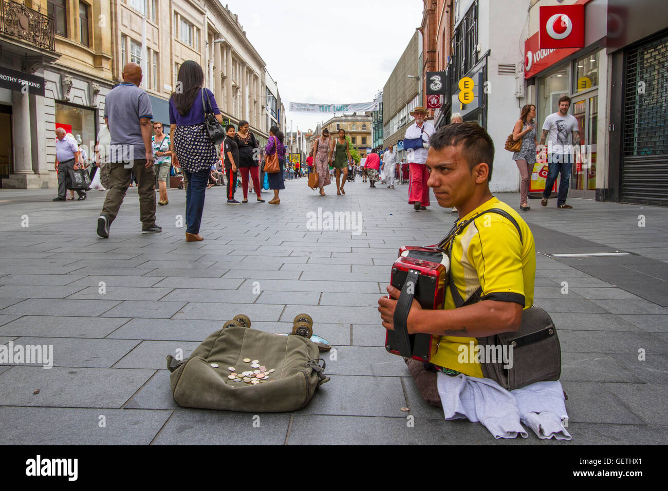 A legless man busking on the streets of Leicester Stock Photo - Alamy