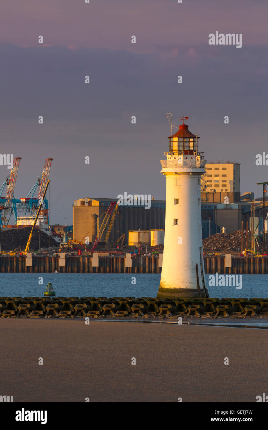 Perch Rock lighthouse with Liverpool docks seen behind across the ...