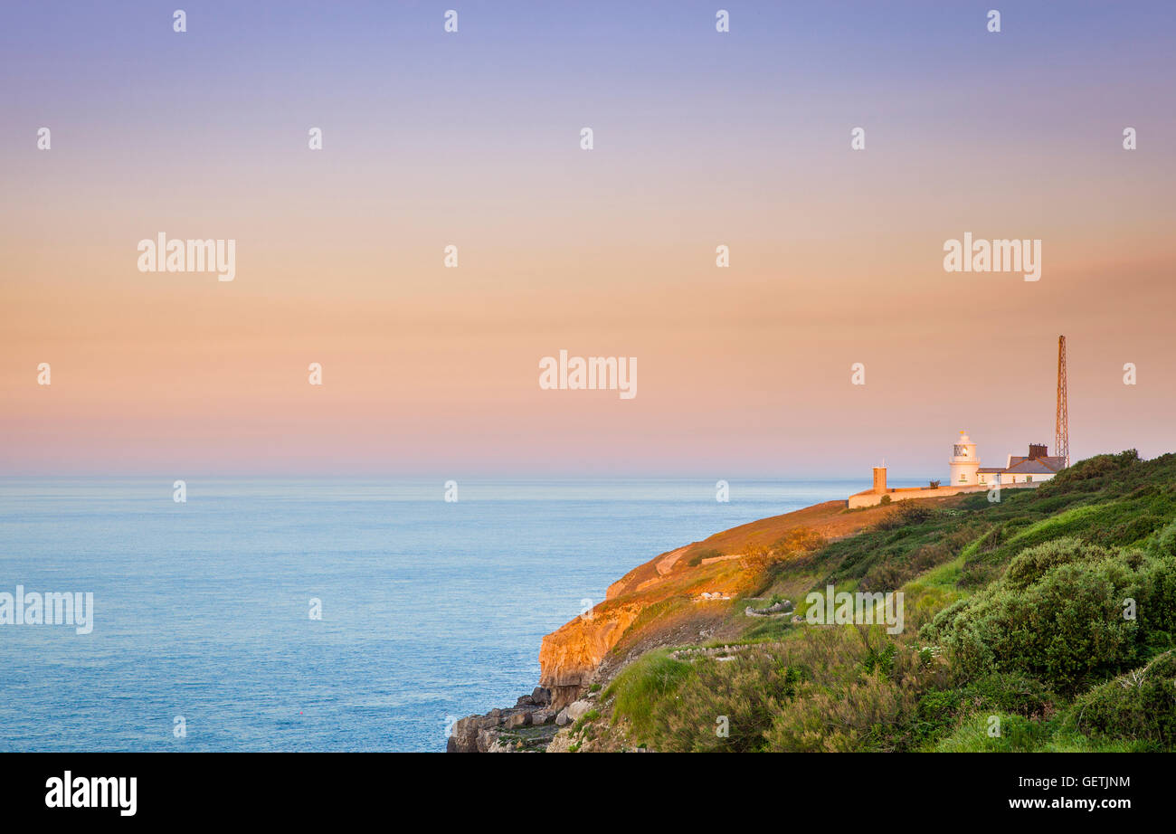 Anvil Point Lighthouse at Durlston Head in Dorset at sunrise Stock ...
