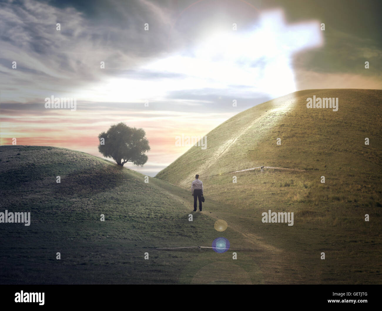 The man at the crossroads. Religious concept Stock Photo - Alamy