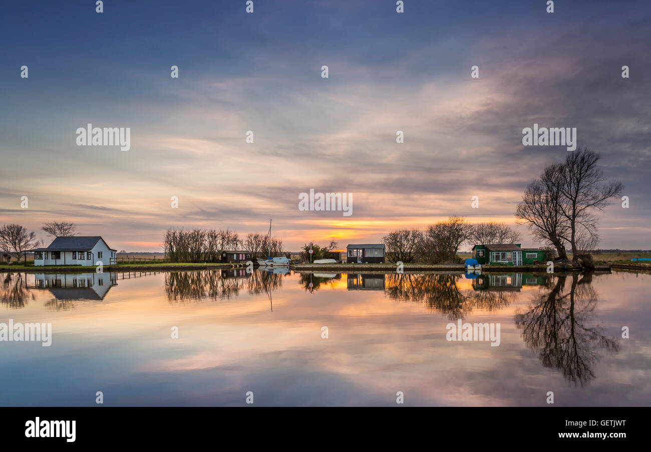 View of the River Thurne at sunset Stock Photo - Alamy