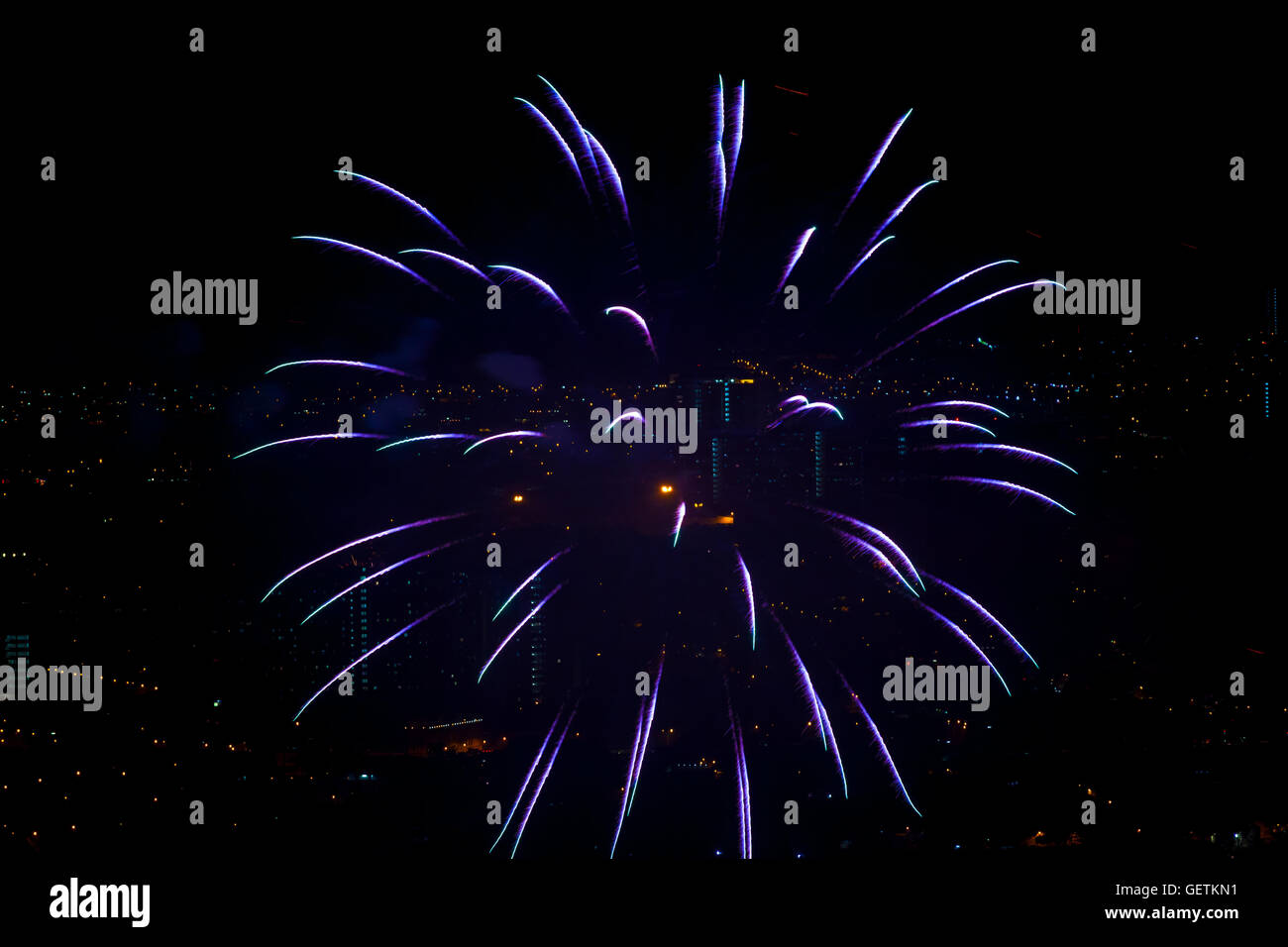 single blue fireworks burst with trails 2 Stock Photo - Alamy