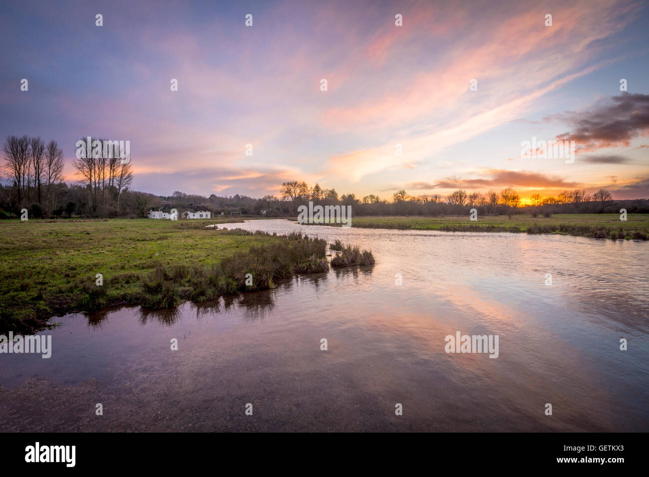 A view over the River Test at Chilbolton Common in Hampshire Stock ...