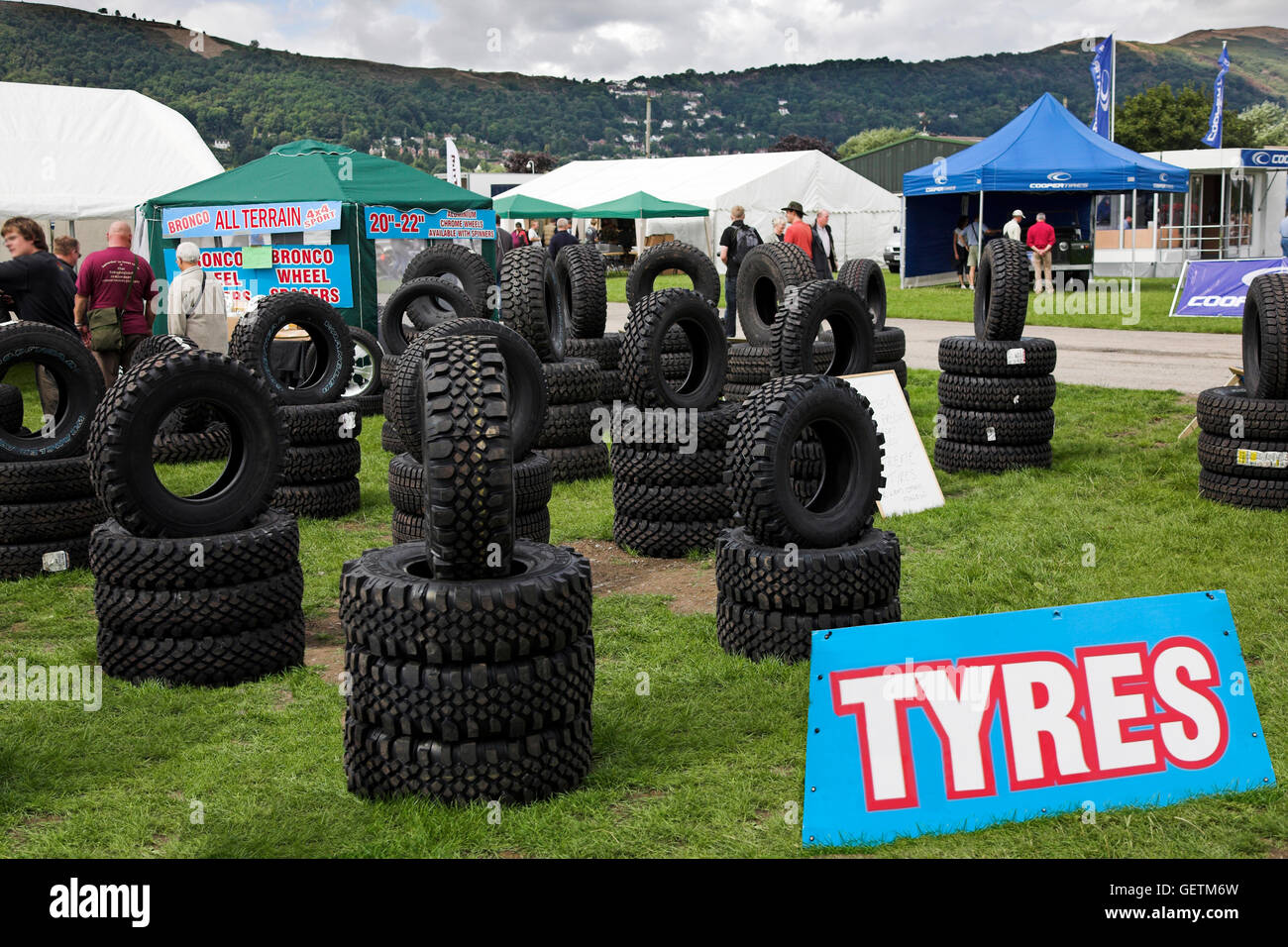 All terrain tyres on display at an off road vehicle show Stock Photo ...