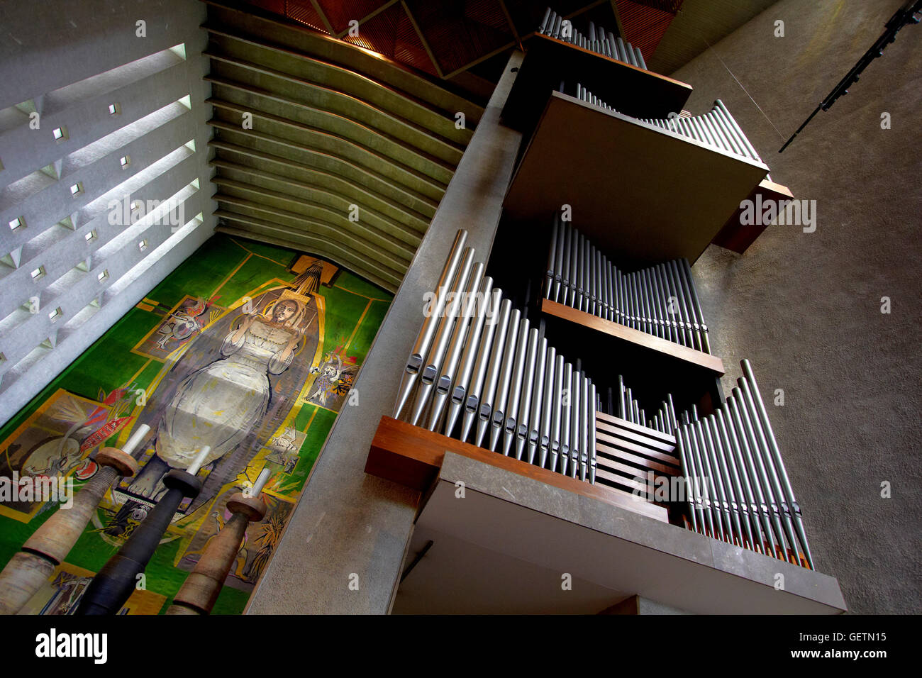 A view of the nave of Coventry Cathedral and the Graham Sutherland ...