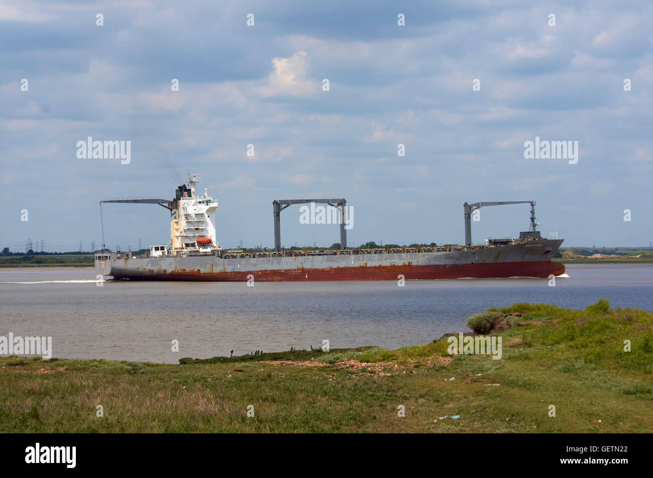 A view of a cargo ferry in the Thames estuary Stock Photo - Alamy