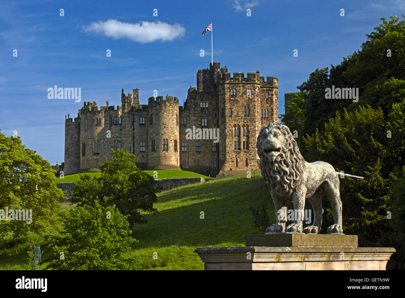 The view of Alnwick Castle from Lion Bridge Stock Photo - Alamy