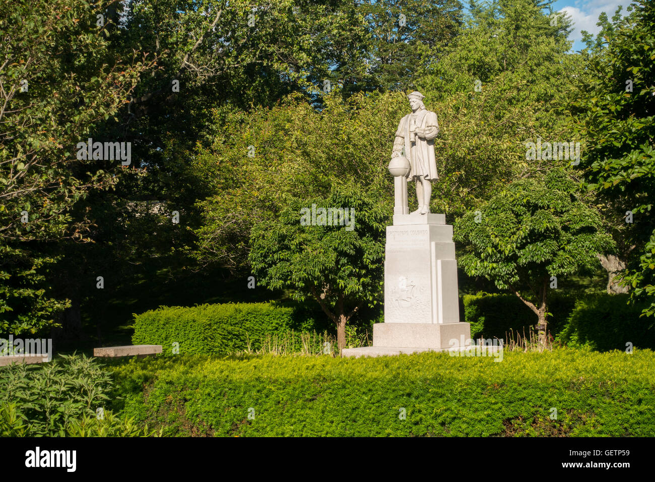 Christopher Columbus statue Wilcox park Westerly RI Stock Photo - Alamy