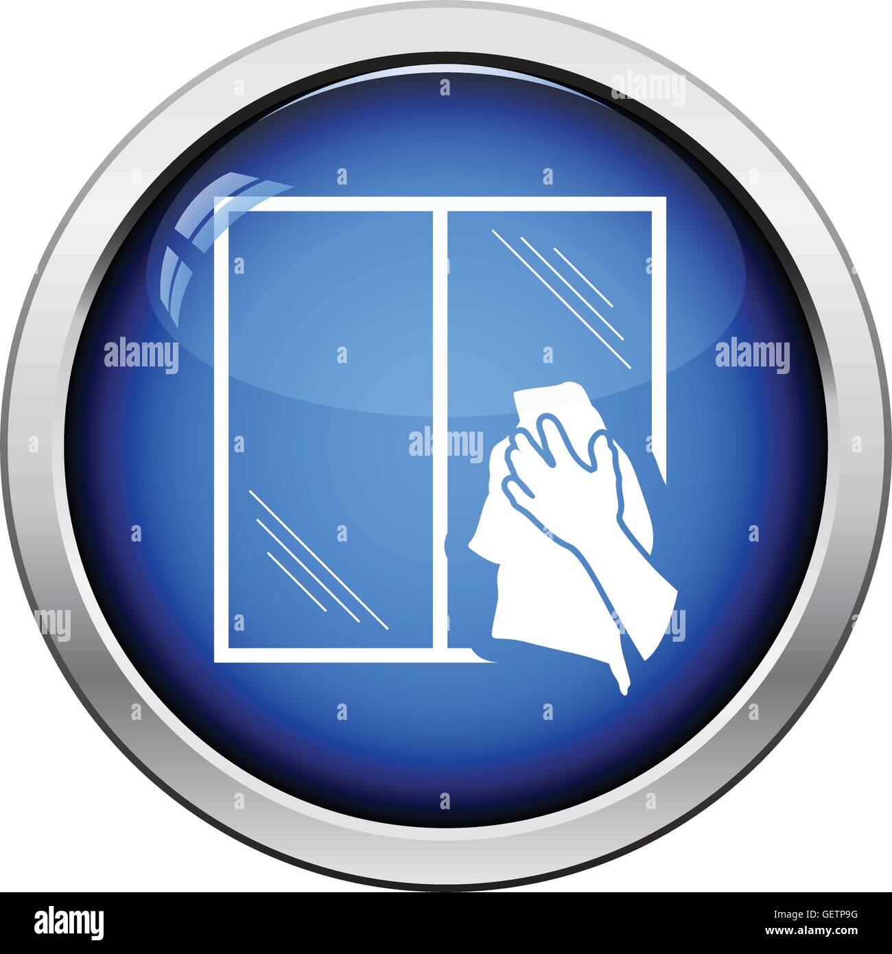 Hand wiping window icon. Glossy button design. Vector illustration ...