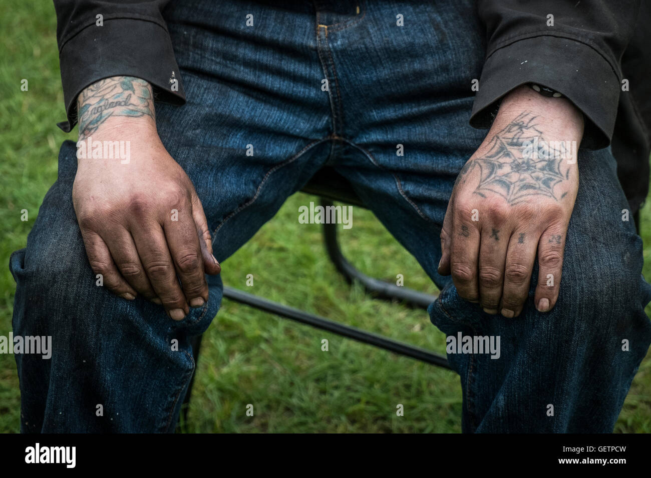 The hands of a steam engine owner at the Essex Country Show Stock Photo ...