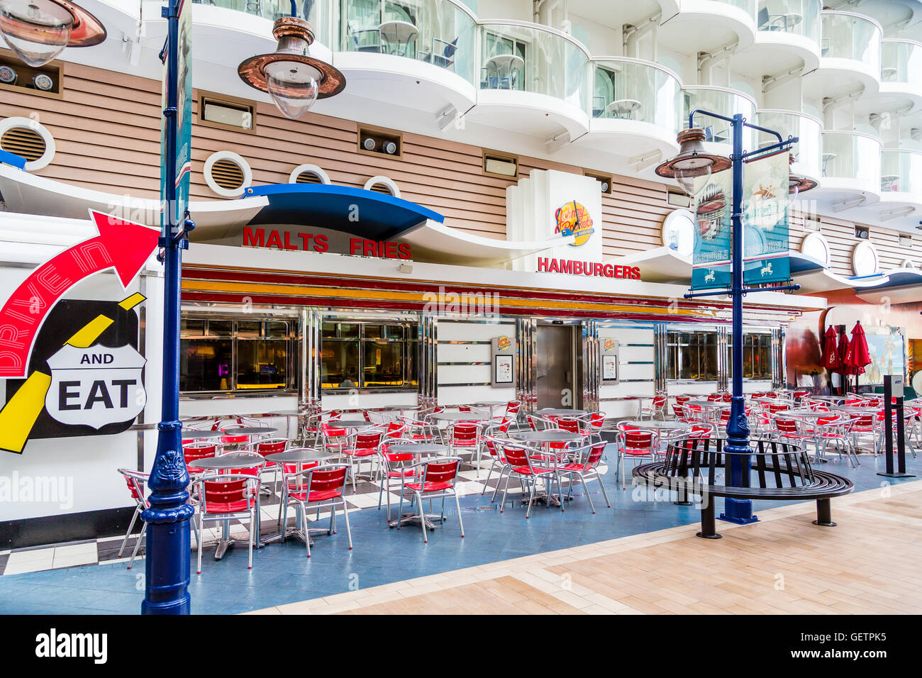 Johnny Rockets on deck of Cruise Ship Stock Photo - Alamy