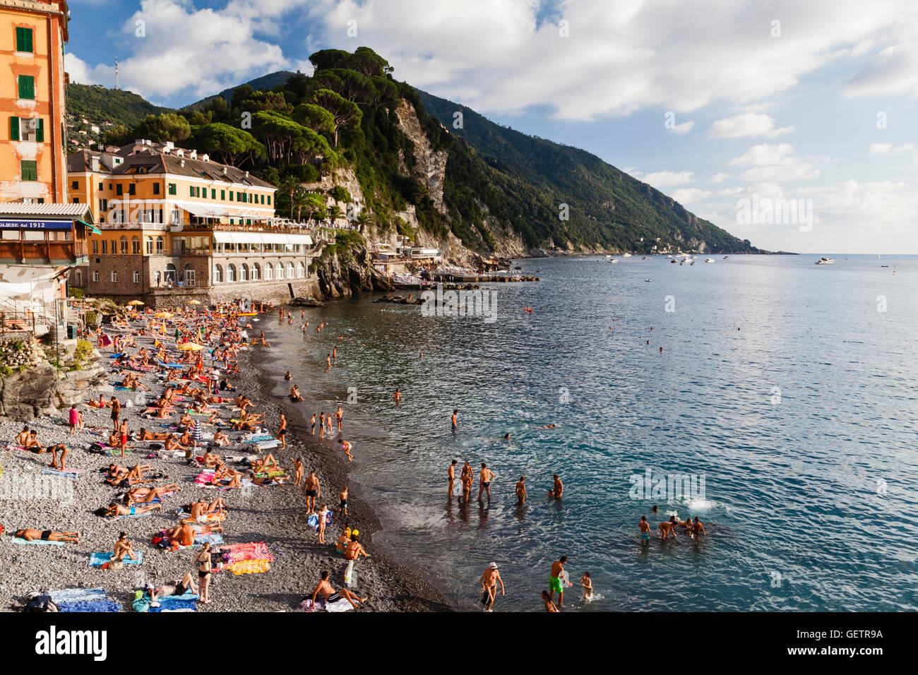 View of beach and Ligurian coast Stock Photo - Alamy