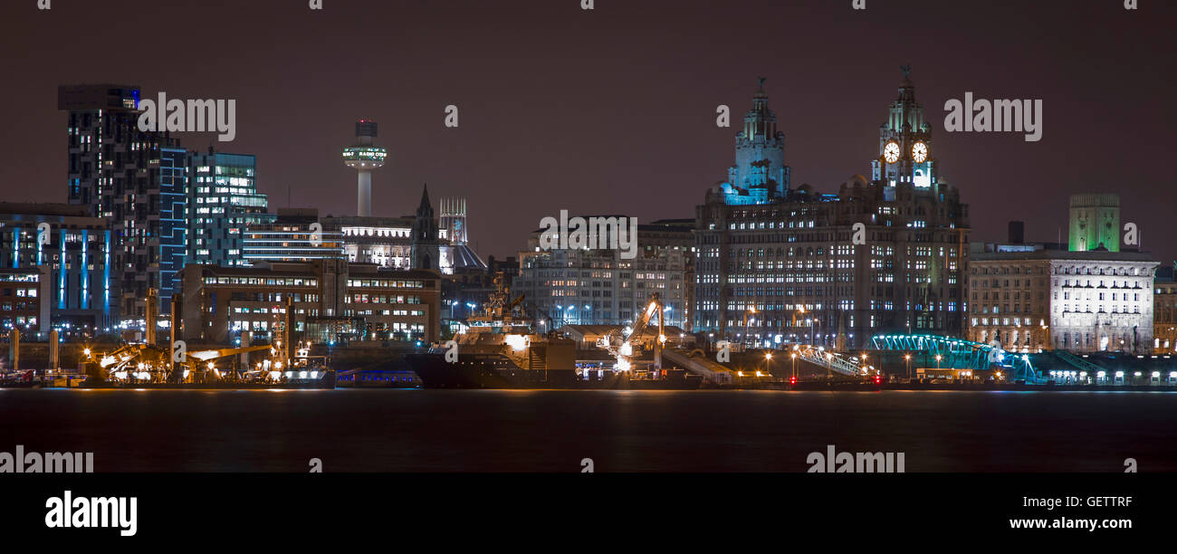 Liverpool waterfront panorama at night Stock Photo - Alamy