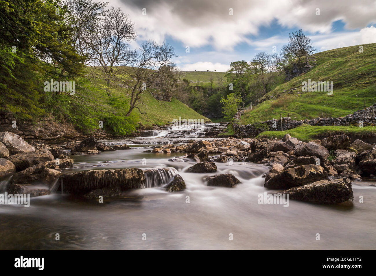 Water flowing towards Thornton Force along the Ingleton waterfalls ...
